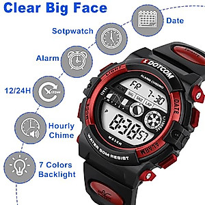 CKV Kids Digital Watch Boys Watches Ages 5-18, Waterproof Multifunctional Sport Watches with 7 LED Backlight Alarm Calendar Timer for Boys
