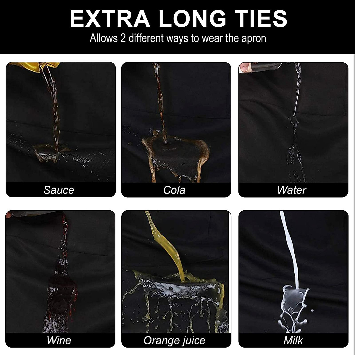 Yiclick 2 Pack Server Waitress Aprons, Waitress Accessories for women men, Black Apron for Server Waist Waiter, Apron with Pockets Waterproof