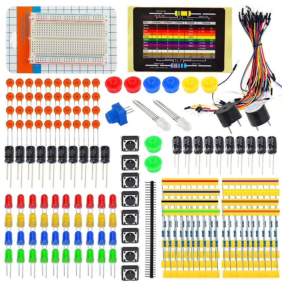 TOLAKO Electronic Starter Kit for Arduino Resistor Buzzer Breadboard LED Dupont Cable Resistor Capacitor