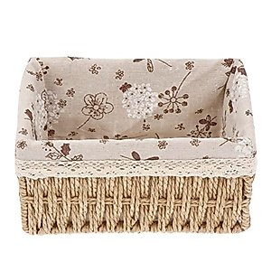 Veemoon . Snacks Makeup Bowls Seagrass Cloth Candy Books Tabletop Inch Food Office Shelves Holder Organizer Storage Wooden M Baskets Bin Snack Rectangular Baskets, Woven Cosmetics Liner