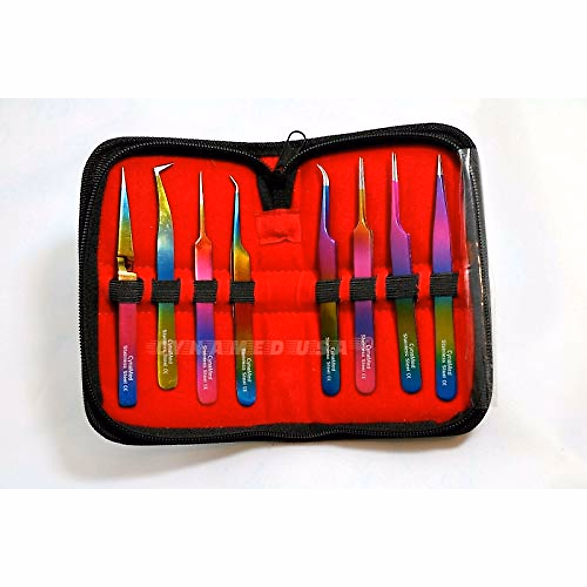 Cynamed-Set of 8 Piece German Stainless Steel Titanium Color Eyelash ExtensionTweezers