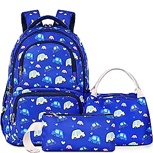 Unineovo Backpack for Boys, Car Backpack,Lunch Box Schoolbag for Kids, Kids Boys Water Resistant Laptop Backpack,Lightweight Bookbag with Pencil Case,3 Pcs Set Nylon Side Pocket Backpack for School