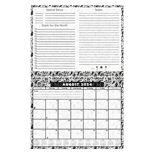 2024-2025 Academic Year 12 Months Student Calendar/Planner for Wall & Desk & 3-Ring Binder, for School, Teacher, Student (Black&White Paisley Edition #010)