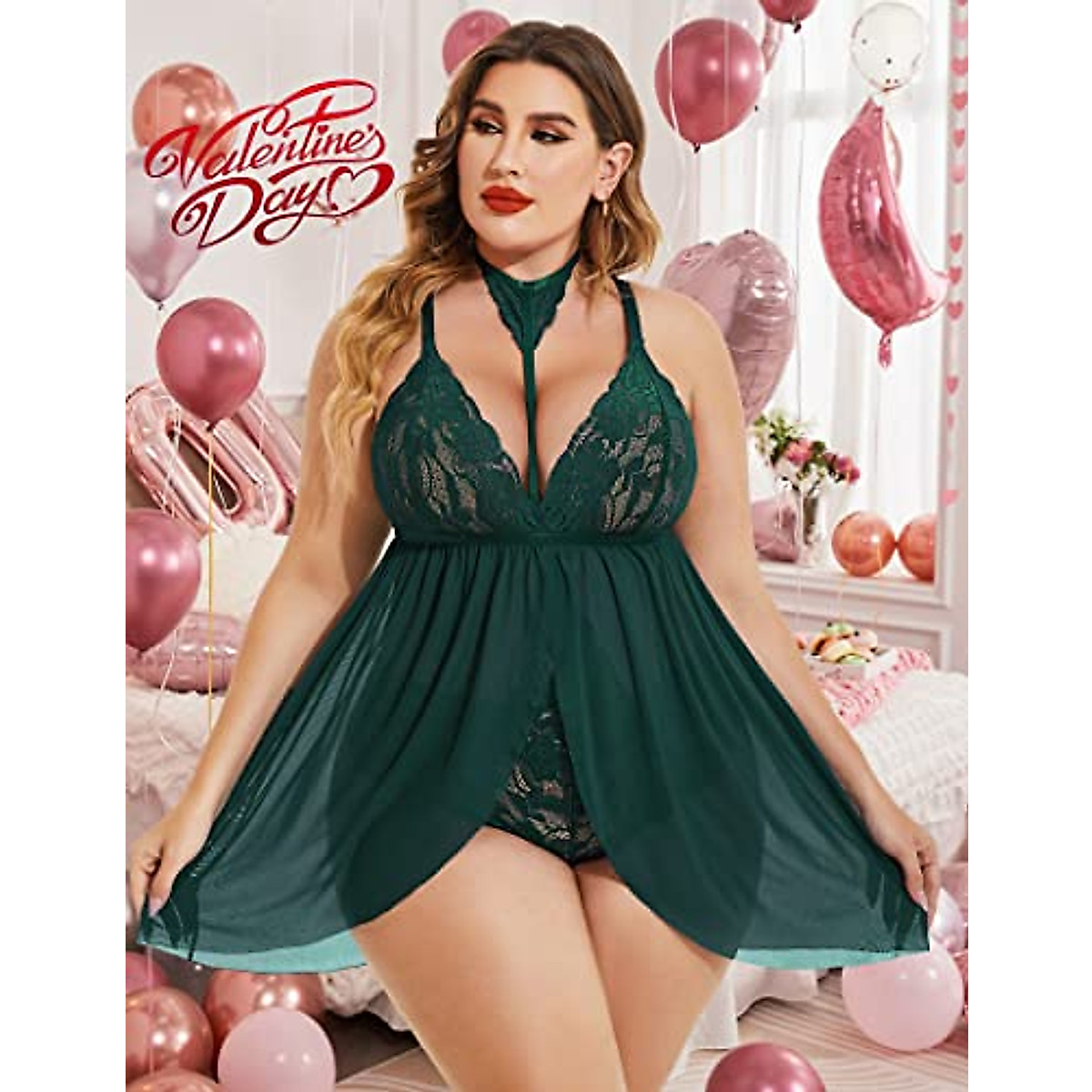 Avidlove Women's Lingerie Lingerie Lace Babydoll Sexy Sleepwear (Dark Green, Large)