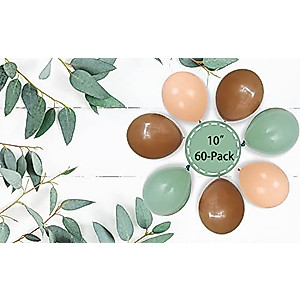 60PCS Sage Green Eucalyptus Avocado Blush Cream Tan Brown 10 Inch Balloon Garland Arch Backdrop for Rustic Wedding Neutral Green Baby Bridal Shower Garden Tea Party Decortion