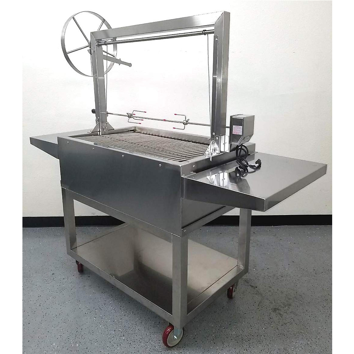 Charcoal Outdoor BBQ, Stainless Steel #430 Body and #304 Grates, Rotisserie Parrilla Santa Maria/Argentine Grill Spit