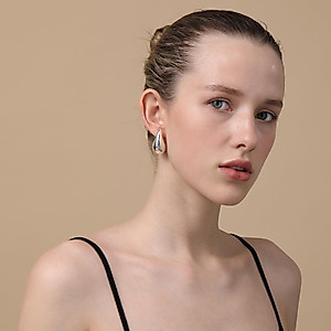 Apsvo Earring Dupe Chunky Silver Hoop Earrings for Women, Tear Drop Dangle Earrings, Teardrop Lightweight Water Drop Earrings Fashion Trendy Hypoallergenic Jewelry