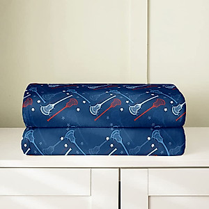 Lacrosse All Season,Bed Blanket Lacrosse Player Flannel Fleece Blanket Blue Red Lacrosse Star Pattern Plush Throw Blanket, for Kids Sports Theme Ultra Soft Room Decor Throw 50"x60"
