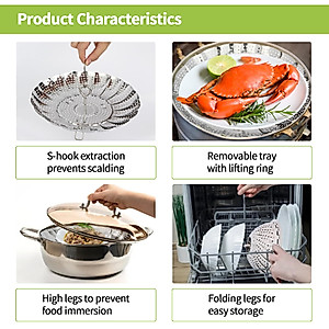 IQworks Steamer Basket, Stainless Steel Folding Steamer Basket (6 to 10.3 inches), 3rd Generation, Steamer for Cooking, Vegetable Steamer, Steamer Basket for Pot, Expandable to Fit Various Sizes
