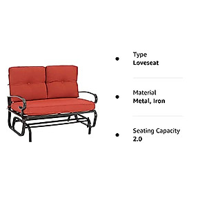 Oakmont Outdoor Glider Rocking Bench 2 Person Patio Loveseat Steel Frame Furniture Set with Removable Cushion for Patio, Garden, Yard, Porch (Red)