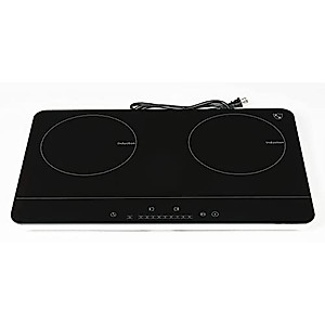 K&H 2 Burner Double Dual 24 Inch Induction ULTRA SLIM Electric Stove Top Ceramic Cooktop White 120V 1800W IN-DD18-120S