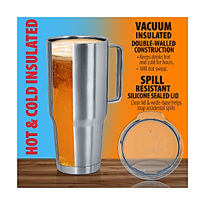 XPAC 44 Ounce Double Vacuum Wall Stainless Steel Tumbler with Lid, Stainless Steel With Handle and Metal Straw, Fits in a 3.5" Wide Car Beverage Holder
