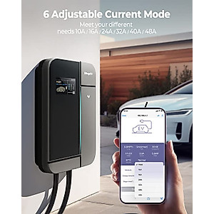 BougeRV 48 Amp Level 2 EV Charger for Home, 240V, NEMA 14-50 Plug, 25 Ft, 48A/40A/32A/24A/16A/10A Adjustable Current, Electric Car Charging Station, Waterproof Indoor/Outdoor Use