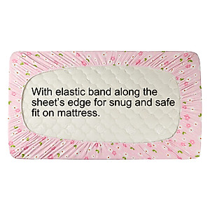 Crib Fitted Sheets 2 Pack Set for Baby Girl Soft Stretchy Jersey Knit Baby Sheet for Standard Crib and Toddler Mattress, Pink Floral