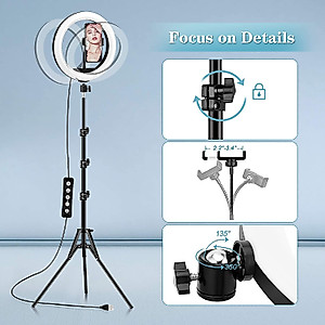 12.6'' Ring Light with Stand and Phone Holder: Totally 74" Tall Led Ringlight Tripod with 40 Color Modes, Floor and Desktop Stand with Circle Lights for iPhone Phone Makeup Video Meeting Live Stream