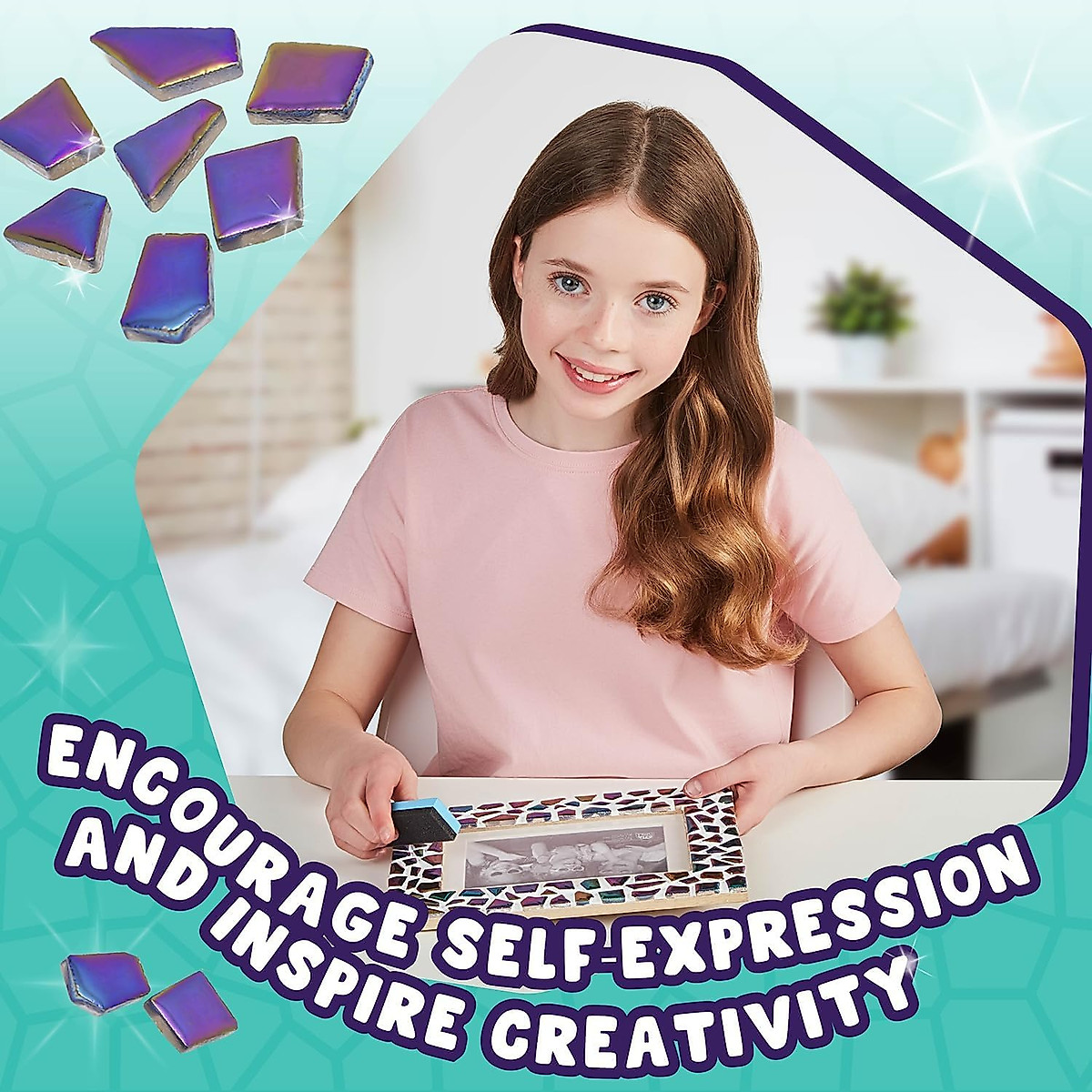 PURPLE LADYBUG Decorate Your Own Picture Frame Craft Kit – Easter Craft for Kids Ages 8-12, Birthday Gift & DIY Mosaic Frame Craft for Girls Ages 6-8, Fun Arts & Crafts for 7-Year-Old Girls