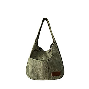 Ulisty Women Corduroy Wide Strap Hobo Bag Shoulder Bag Casual Underarm Bag Handbag green
