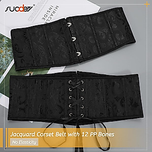 SUOSDEY Jacquard Corset Belt for Women Underbust Boned Lace Up Bustier Waspie Belt Renaissance Steampunk Pirate Corset