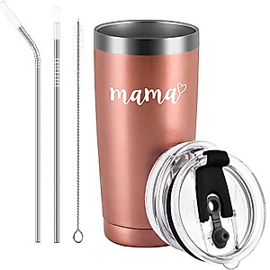 GINGPROUS Mama Gifts Travel Tumbler for Mom, Mothers Day Birthday Gifts Christmas Gifts for Mom Mother Mom to be from Daughters Sons, 20oz Insulated Stainless Steel Tumbler with Lids, Rose Gold