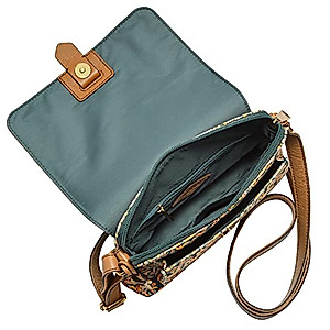 Fossil Women's Kinley Fabric Small Crossbody Purse Handbag, Green Multi Palm (Model: ZB1706335)