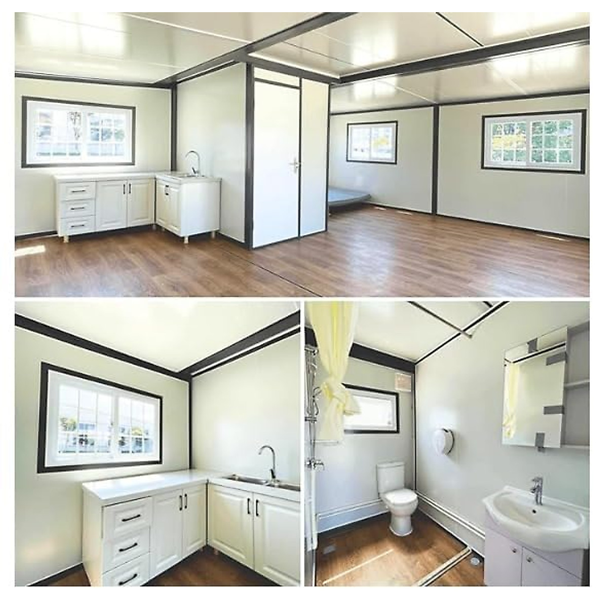 Generic Portable Prefabricated Tiny Home 19x20ft, Mobile Expandable Plastic Prefab House for Hotel, Booth, Office, Guard House, Shop, Villa, Warehouse, Workshop, grey blue