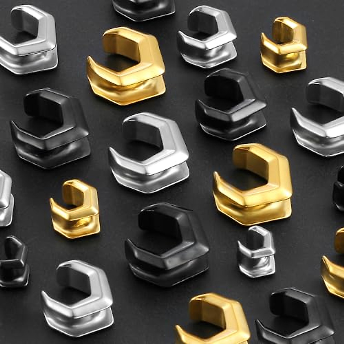 LADEMAYH 2Pcs 7/8 Gauges for Ears, Cool Hexagon Black 7/8 Plugs Ear Gauges for Women, 22mm Gauges for Ears, Surgical Steel Saddle Plugs Tunnels Gauge Earrings