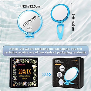 Magnifying Mirror 20X with Stand, Handheld Mirror with Handle, Portable Hand Mirror with Magnification, 5 Inch, Foldable, Double sided, Round, Blue