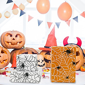 JarThenaAMCS 12 Sheets Halloween Wrapping Paper -Not Roll- Spider Web Gift Wrap Paper Orange White Black Folded Flat DIY Art Craft Paper for Party Packaging, 19.7 x 27.6 Inch