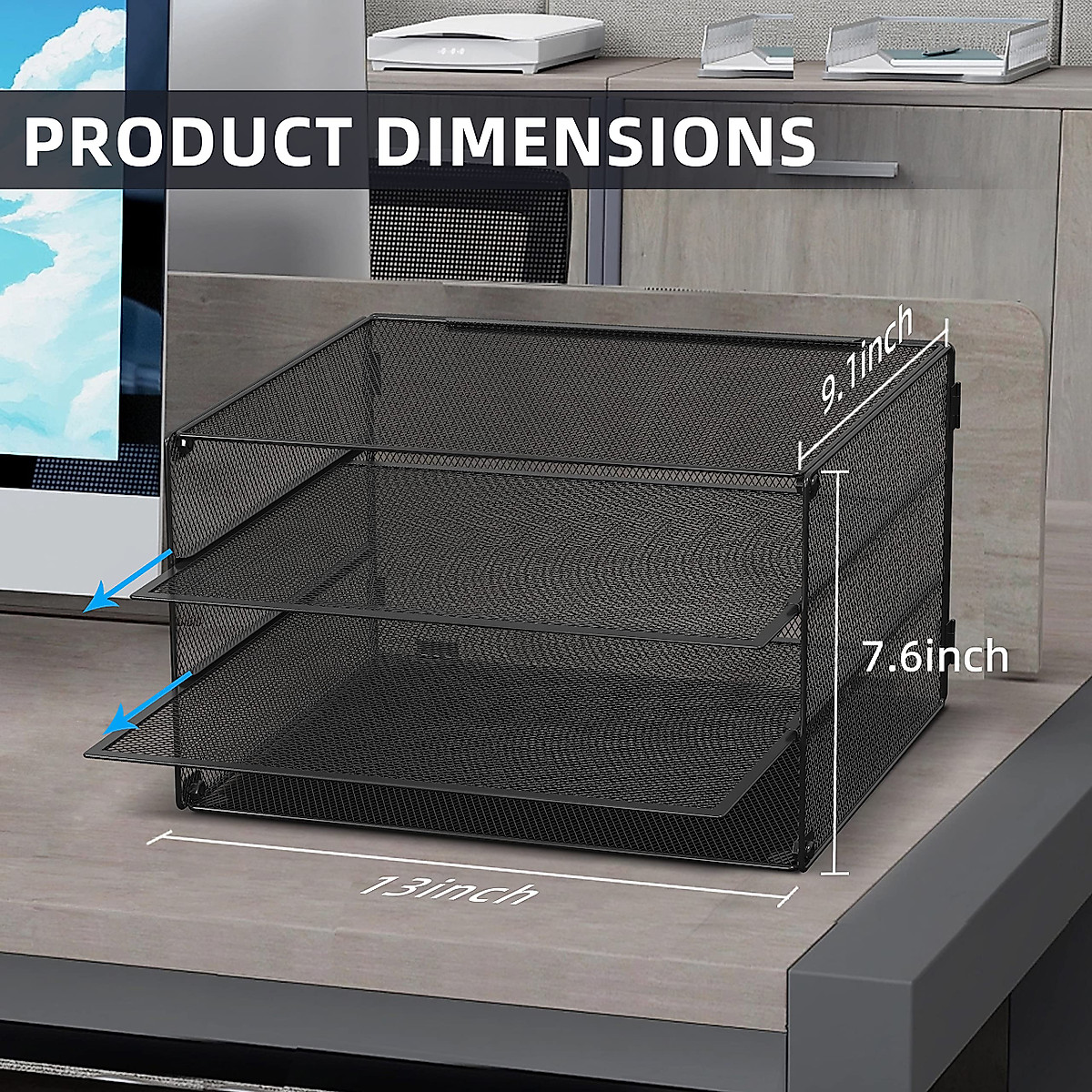 DALTACK 3 Tier Letter Tray Paper Organizer Mesh Metal Desk File Organizer for Home & Office, Black