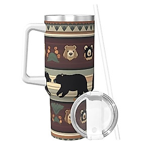 HULIBIN Bear Print Double Deck Stainless Steel Travel Coffee Cup With Lid 40 Oz Ice Bully Cup