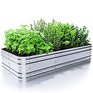 KIBAGA Premium Raised Garden Bed for Outdoors - Sturdy and Easy to Assemble Galvanized Steel Planter Box - Versatile Metal Planter is Perfect to Grow Your Beautiful Herbs, Vegetables and Flowers