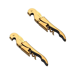 Color ME! 2 Pieces Stainless Steel Waiter Corkscrews for Wine Bottles Double Hinged Corkscrew Wine Opener with Bottle Opener and Serrated Foil Cutter for Restaurant Waiters or Bartenders (Gold)