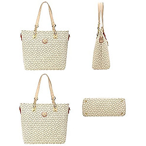 RainboSee Women 6 Pcs Handbag Tote Stitching Shoulder Bag PU Top Handle Hobo Satchel Purse Clutch Beige