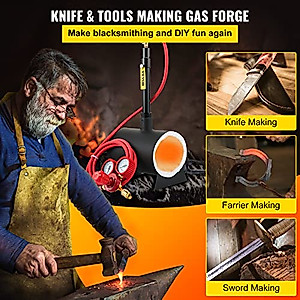 VEVOR Propane Knife Forge, Farrier Furnace with Single Burner, Portable Oval Metal Forge with an Open Structure, Large Capacity, for Blacksmithing, Knife Making, Forging Tools and Equipment