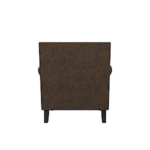 Domesis Button Tufted Rolled Arm Chair and Ottoman in Distressed Brown Faux Leather