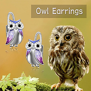 YFN Owl Earrings Sterling Silver Owl Gifts Drop Dangle Leverback Earrings for Women