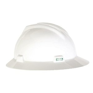 MSA 10058321 V-Gard Full-Brim Hard Hat With 1-Touch Suspension | Polyethylene Shell, Superior Impact Protection, Self Adjusting Crown Straps - Standard Size in White