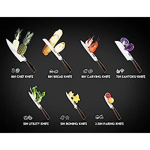 enowo Chef Knife Set, 7 Piece Kitchen Knife Set with Widened Blade & Pakkawood Handle, High Carbon Stainless Steel Knives Set for Kitchen