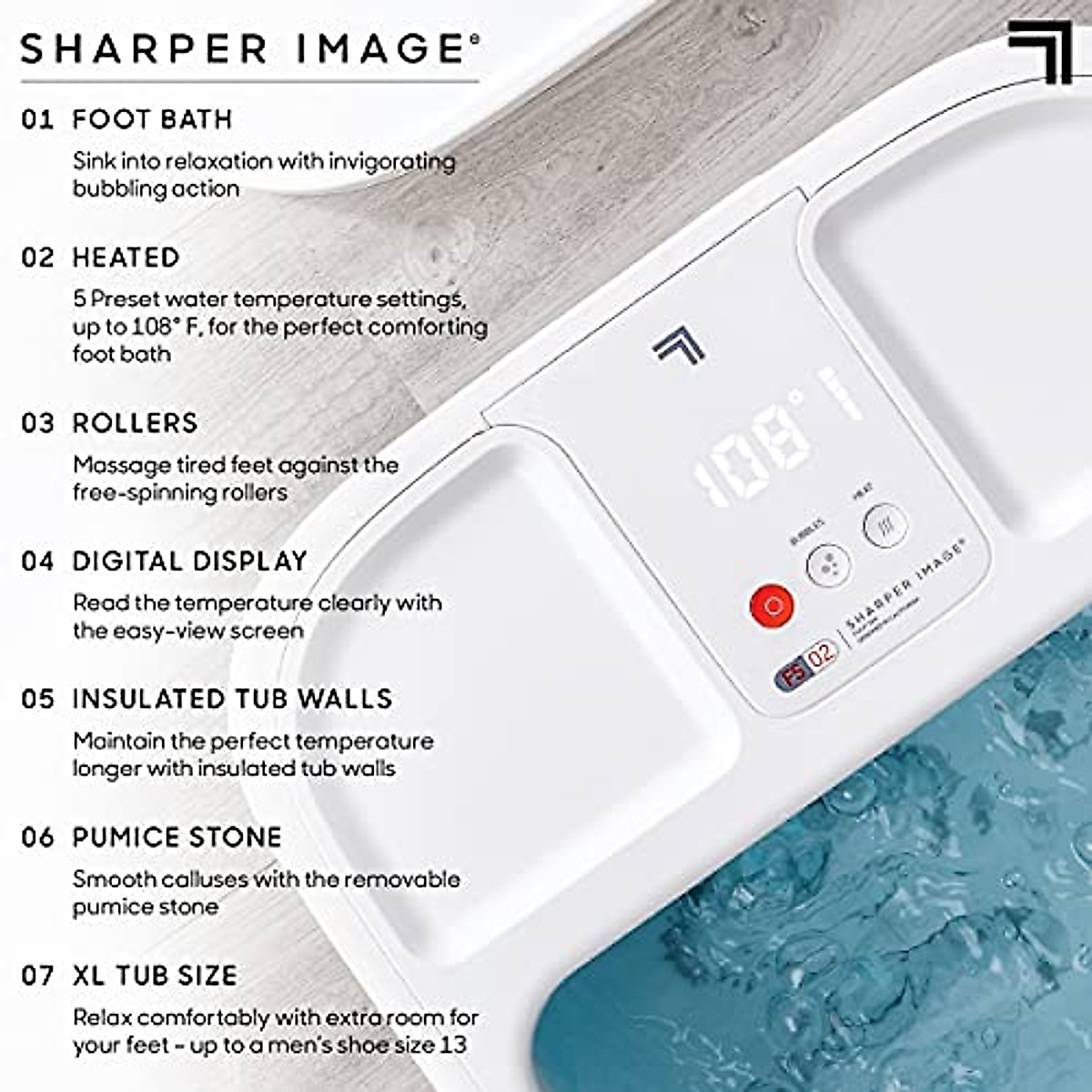 Sharper Image Spahaven Foot Bath, Heated Spa with Massage Rollers & LCD Display, 108 Degree Heat with Insulated Walls & Pumice Stone, Soothe & Rejuvinate Tired Feet, Aromatherapy Holiday Gift