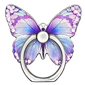 Cavdycidy Bling Metal Cute Butterfly Cell Phone Ring Holder 360°Rotation Finger Stand Kickstand Universal Compatible with All Smartphone(Diamond Purple)