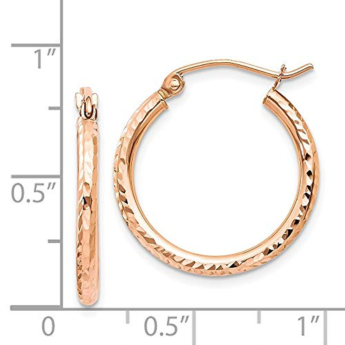14K Rose Gold Polished Diamond Cut 3/4 inch Round Hoop Earrings| Real Rose Gold Click Top Hoop Earrings
