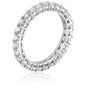 MORGAN & PAIGE Platinum Plated Sterling Silver Round Cubic Zirconia Eternity Band Ring (2.5mm), Size 9