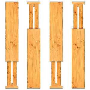 Pipishell Bamboo Drawer Dividers Organizers Adjustable Expandable Wooden Separators Organization for Kitchen Bedroom Bathroom Dresser 4 Pack (12.5-15.8 inch)