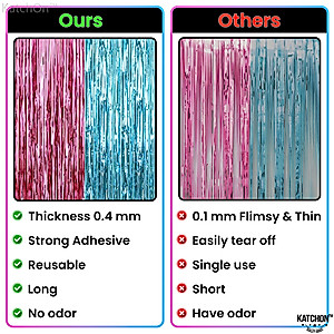 KatchOn, Large Pink and Blue Foil Fringe - 6.4x8 Feet, Pack of 2 | Girl or Boy Gender Reveal Decorations | Pink and Blue Fringe, Boy or Girl Backdrop | Gender Reveal Backdrop for Gender Reveal D√©cor