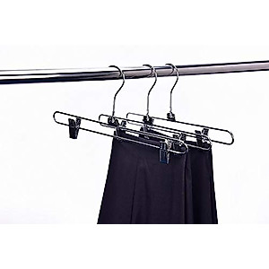 Quality Skirt Pants Trouser Hangers, 8-Pack Heavy Duty Metal Swivel Hook, Adjustable Clips, Jeans, Bottoms (Chrome, 8)