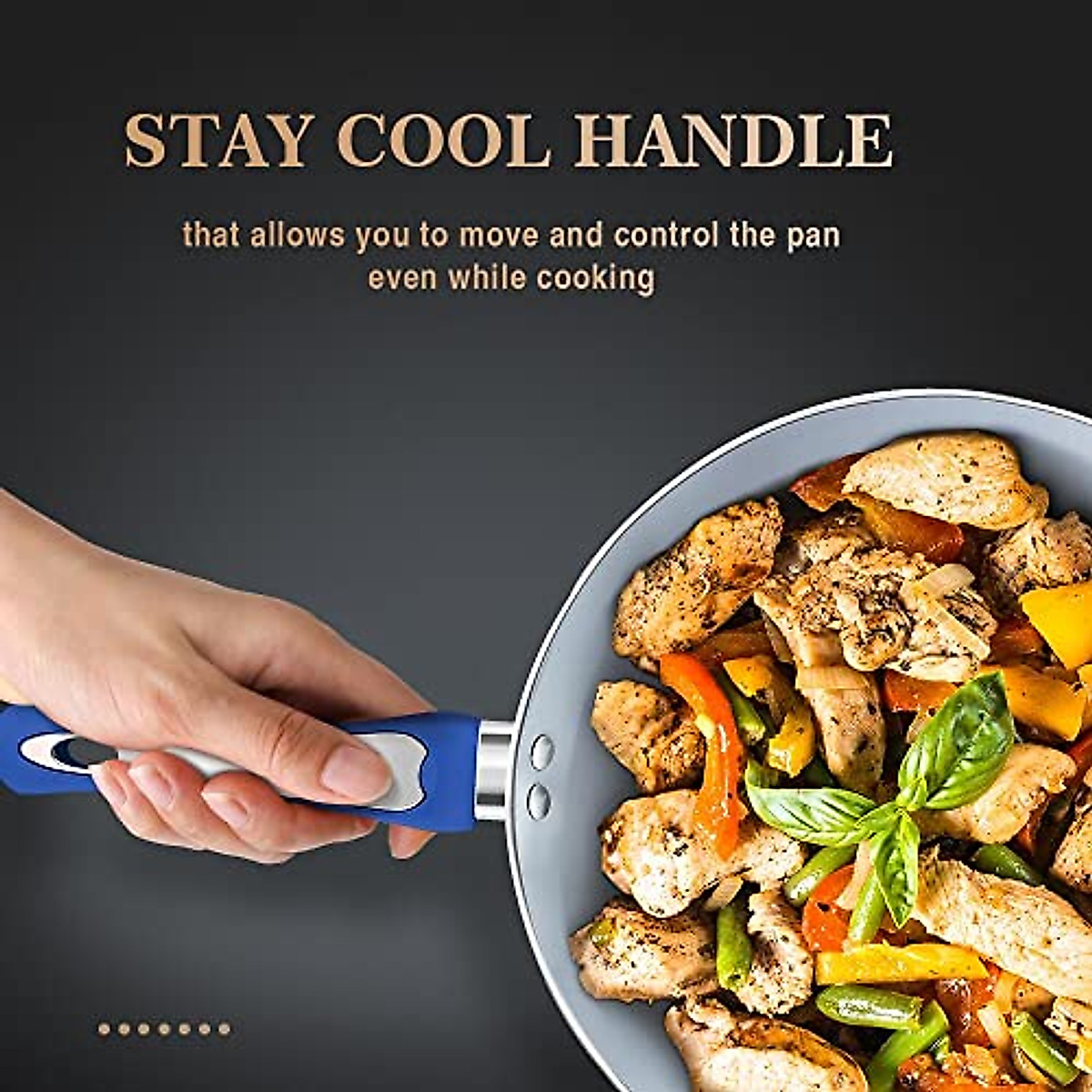 FGY 6 Pieces Nonstick Frying Pan Set with Induction Bottom - 8 inch Omelet Pan, 9.5 inch & 11 Fry Pans with Glass Lids - Dishwasher Safe (Blue)