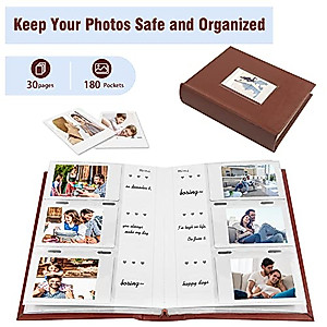 Photo Album for Fujifilm Instax Mini Camera, Polaroid Camera, Instax Photo Album with Memo Areas, 180 Pockets 2x3 Photo Album with Writing Space for Instax Mini 12 11 40 9 7+ Evo Liplay Camera, Brown