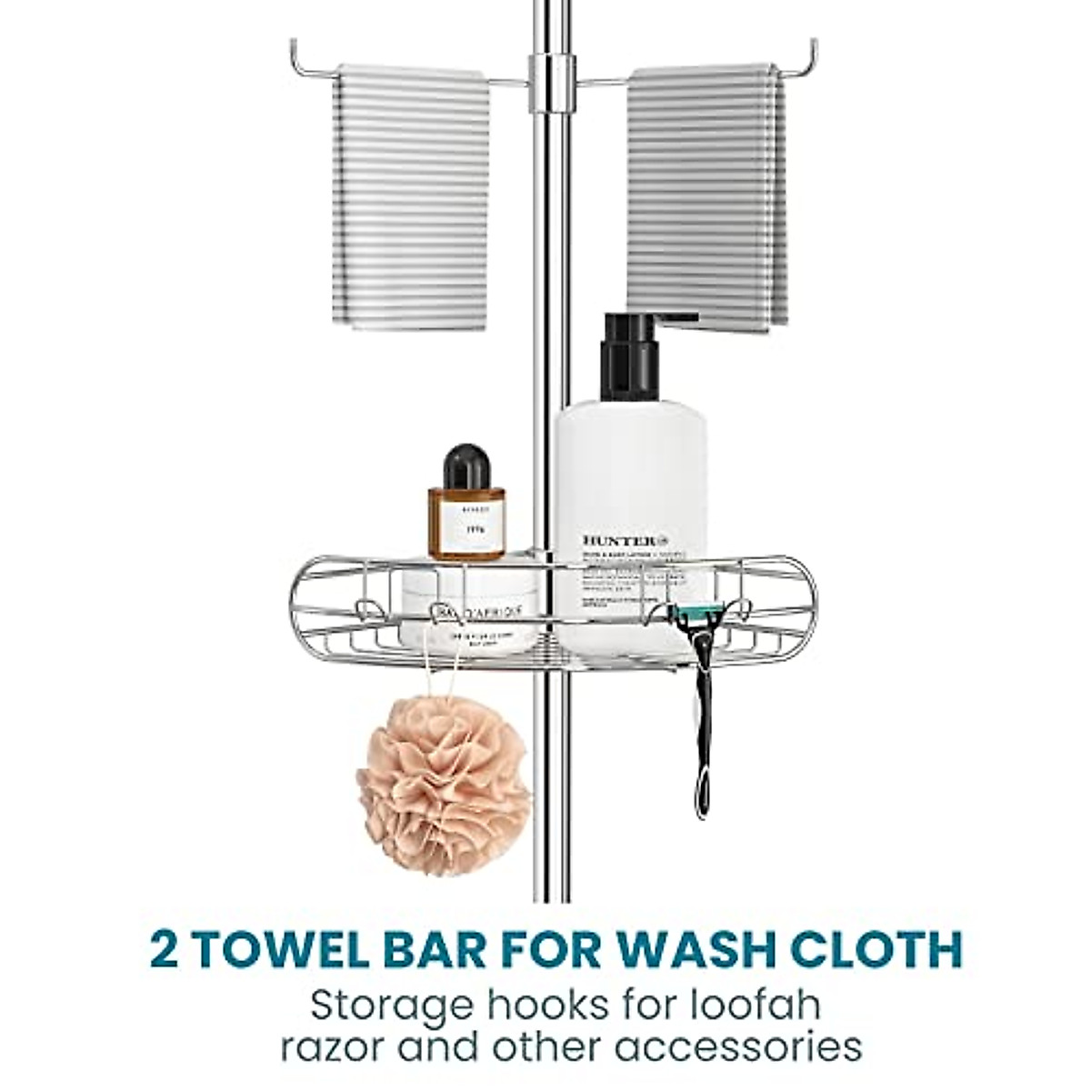 ALLZONE Rustproof Shower Caddy Corner for Bathroom,Bathtub Storage Organizer for Shampoo Accessories,4 Tier Adjustable Shelves with Tension Pole, 56 to 114 Inch, Silver
