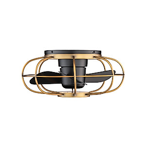 WAC Smart Fans Aella Indoor and Outdoor 3-Blade Caged Flush Mount Smart Home Ceiling Fan 22in Aged Brass Matte Black with 3000K LED Light Kit and Remote Control works with Alexa and iOS or Android App