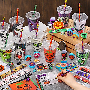 Tioncy 218 Pcs Halloween Trick or Treat Party Favors Halloween Stationery Set Trick or Treat Gifts Bulk with Cups Halloween Goody Bag Fillers for Halloween Party Prizes Trick or Treat Party Supplies